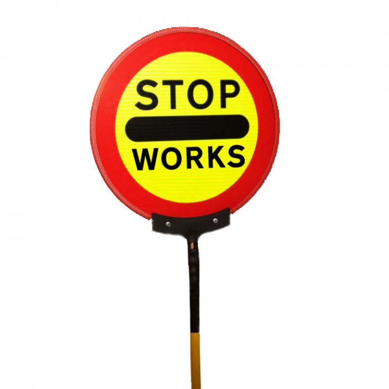 Quazar STOP / WORKS Lollipop Sign - 450mm - Honey Brothers